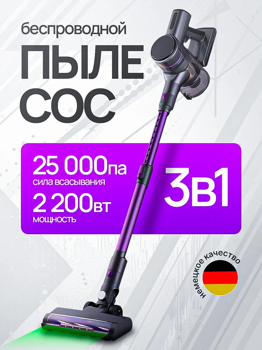 Пылесос вертикальный беспроводной для дома мощный , 2200 Вт