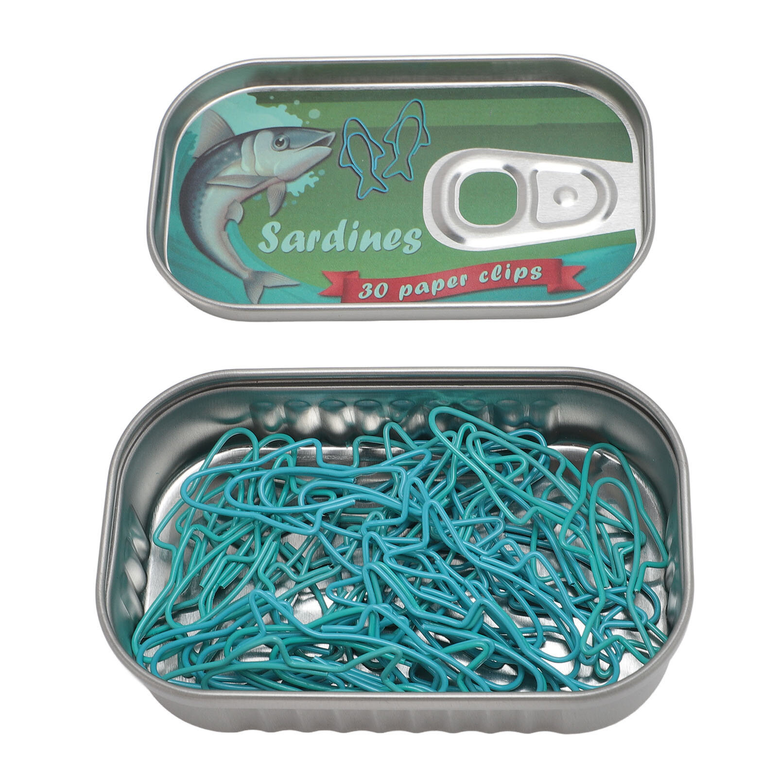 Скрепки для бумаги в форме рыбки, металлические, синие и зеленые, с коробкой, 30 шт