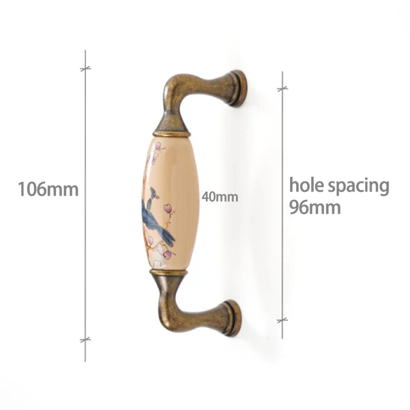 Керамические ручки для мебели imango, птичий узор Bird 265-CC96mm