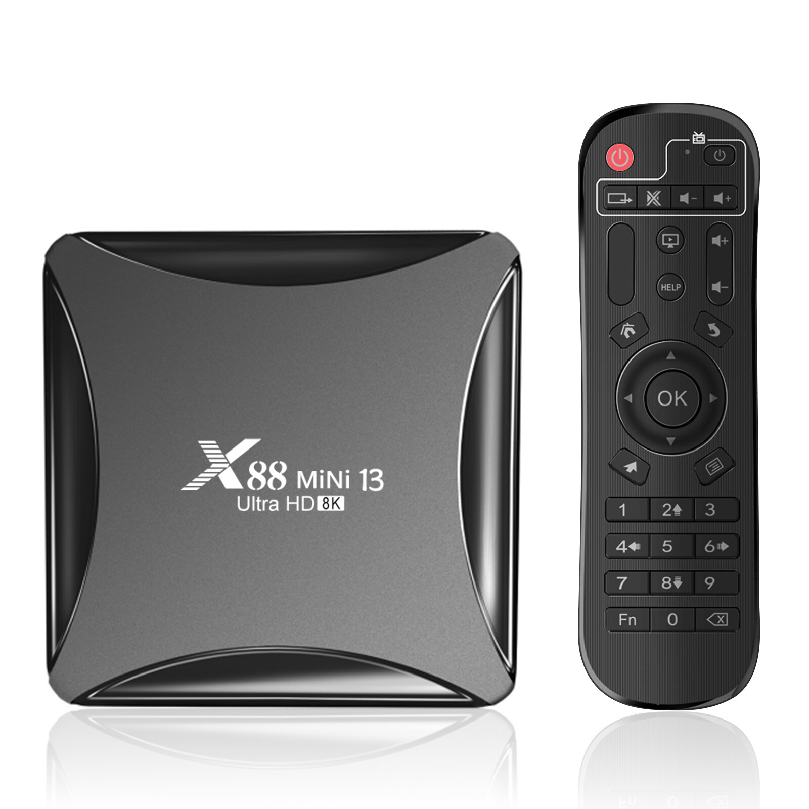 X88 MiNi 13 Android 13.0 Smart TV Box RK3528 Quad-core 4K Media Player H.265 VP9 8K Decoding 2.4G/5G Dual-band WiFi BT 4GB+32GB с пультом дистанционного управления черного цвета