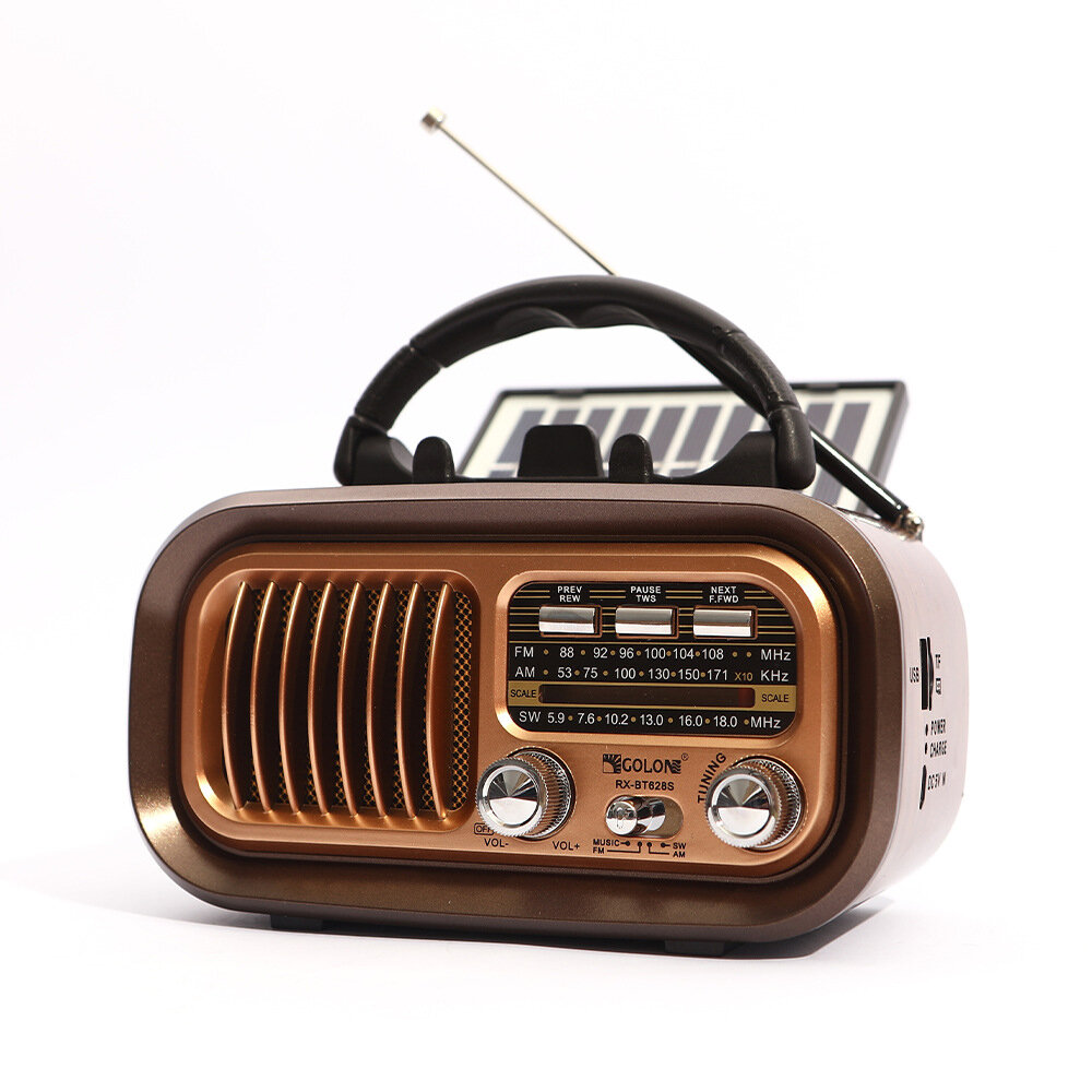 Винтажное солнечное радио, 3-диапазонное портативное радио FM/AM/SW с настройкой, многофункциональным Bluetooth-динамиком, поддержкой TF-карты/U-диска для кемпинга, пикника и путешествий на природе.