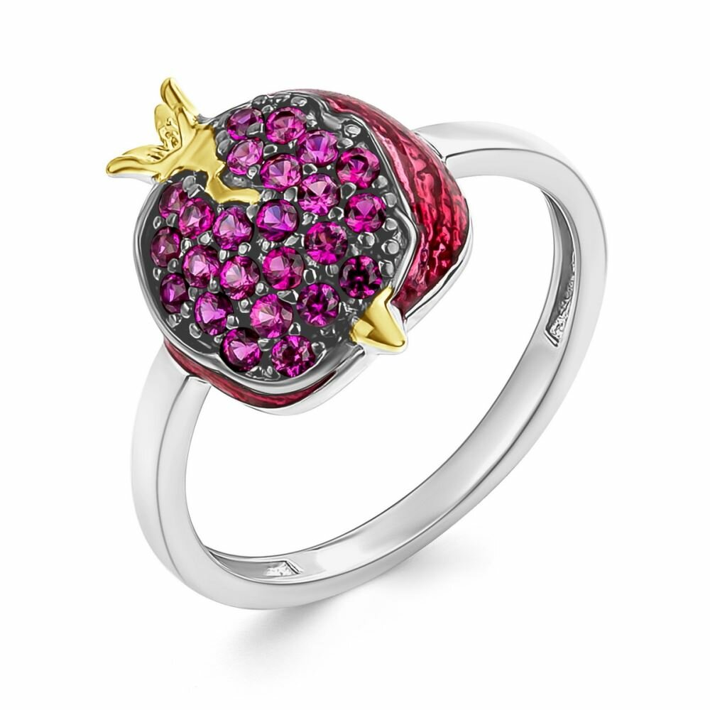 Кольцо тонкое, серебро, 925 проба, родирование, фианит, эмаль