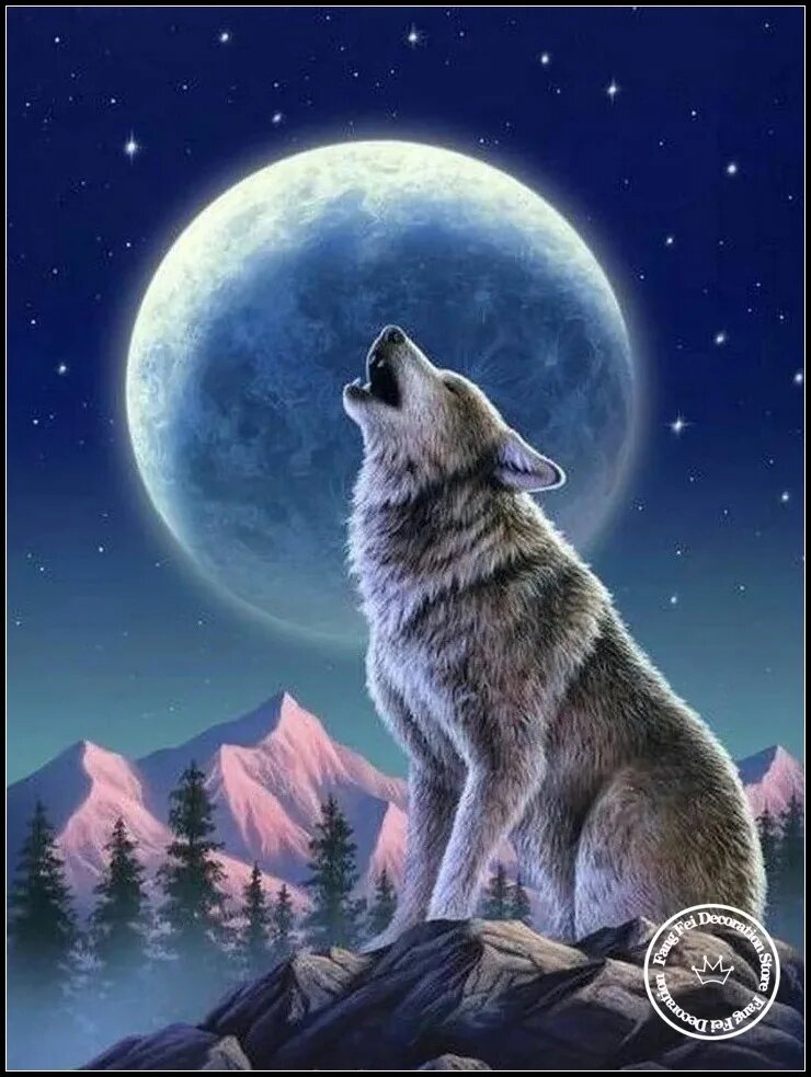 Алмазная мозаика на подрамнике "Волк" круглые бриллианты 40х50см