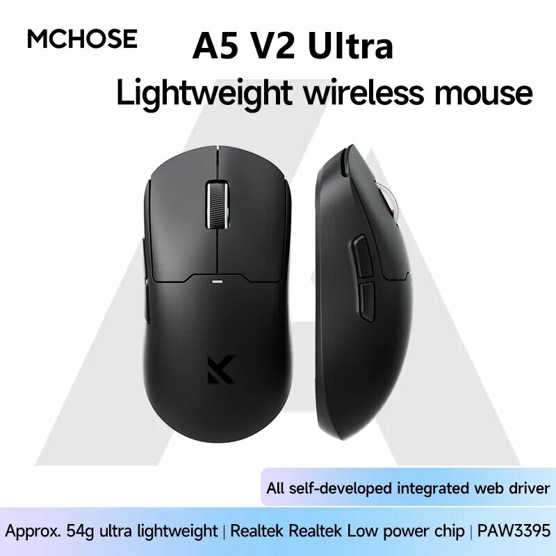 MCHOSE Игровая мышь беспроводная A5 V2 Ultra, черный матовый