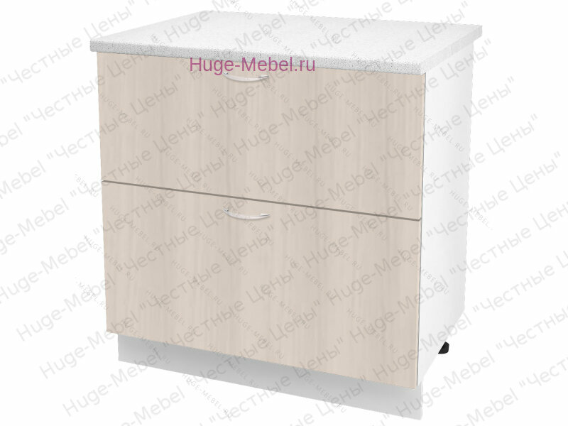 Нижний шкаф кухонный с двумя ящиками 800 Дина (шимо светлый) Huge Mebel. Ширина 800 Высота 840. Модули кухонные нижние