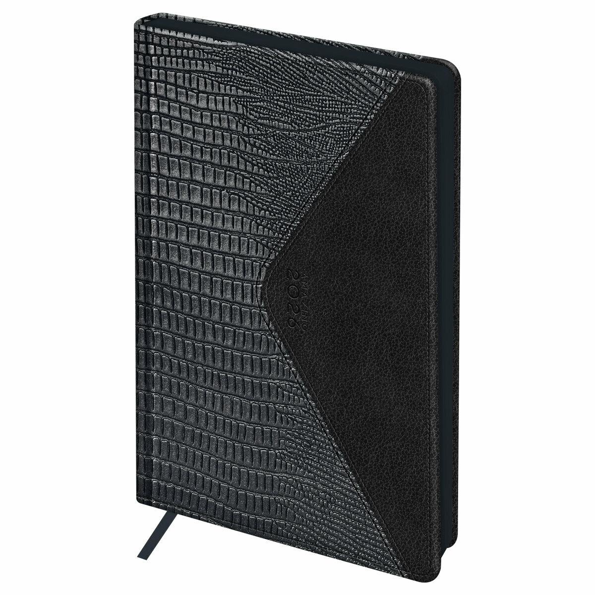 Ежедневник датированный 2026г, А5, 176л, твердый переплет, кожзам, BG Reptile. Steel, чёрный, цветной срез, DdА5_09611