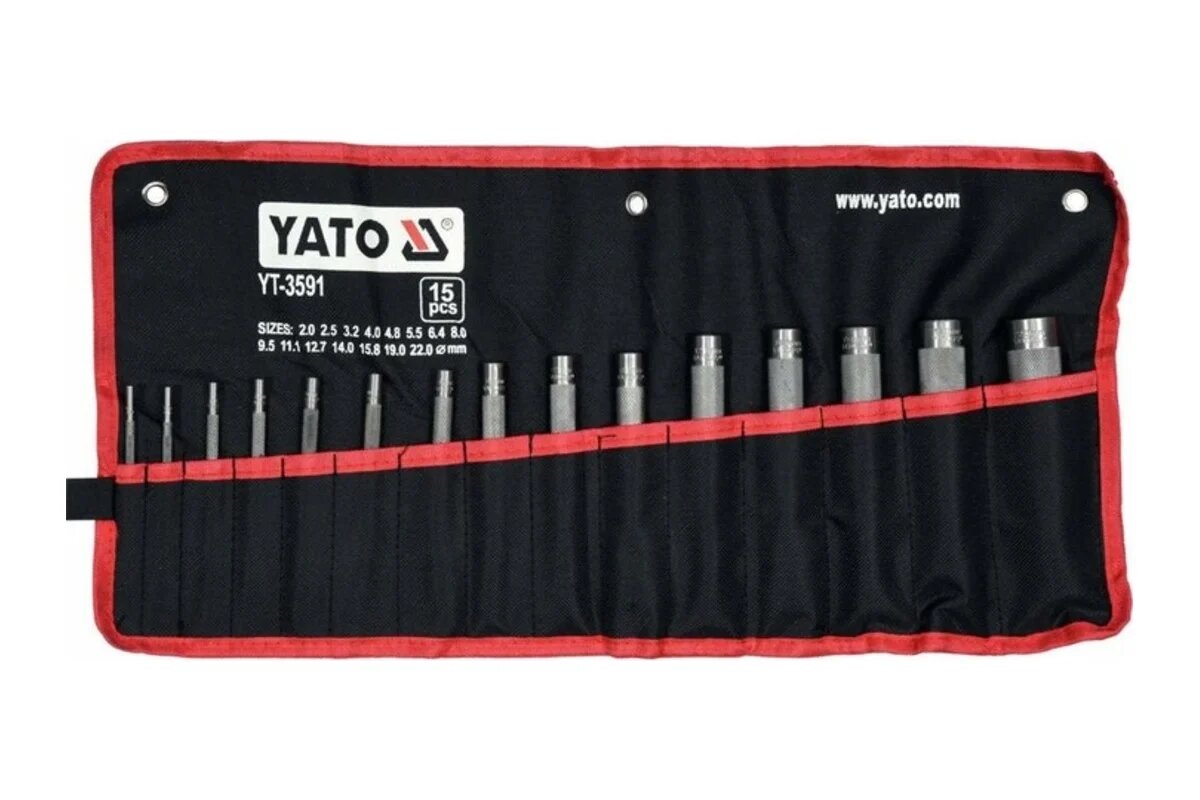 Набор пробойников YATO YT-3591, 15 шт, закаленная углеродистая сталь № 45