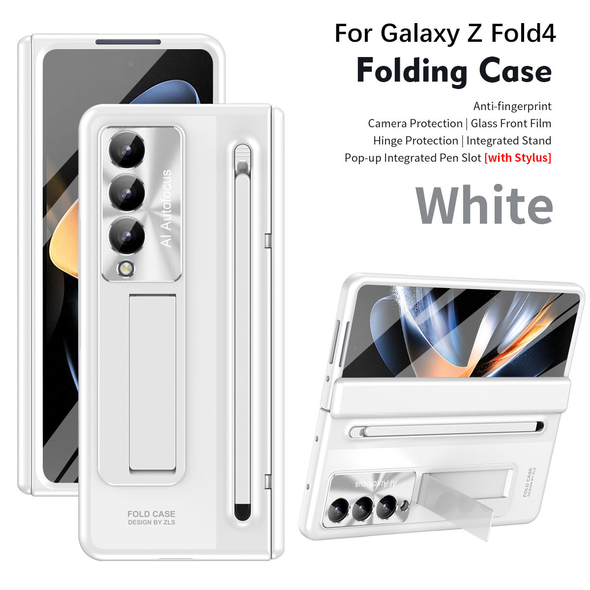 Подходит для Samsung Galaxy Z Fold4 / Самсунг Галакси Z Fold 4 Чехол для смартфона, С ручкой от руки, с передней планкой из закаленного стекла, Z Fold4, подставка, необычная форма,360° Полная защита,