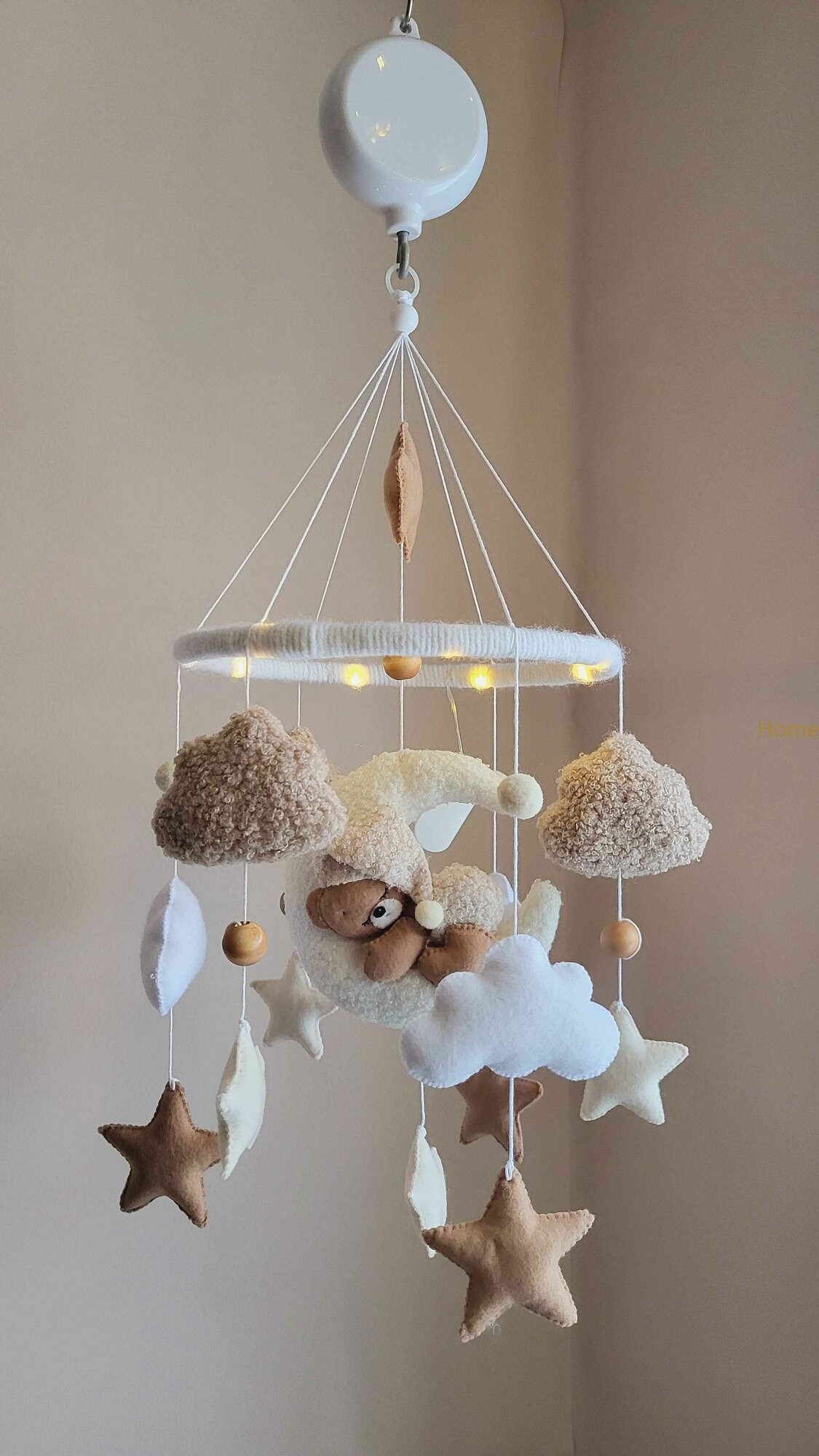 Мобиль в кроватку "Мишка на луне с подсветкой, без музыки и кронштейна"