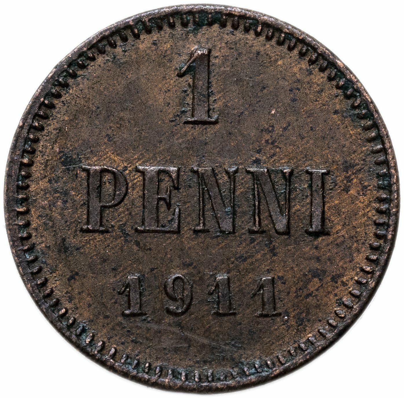 1 пенни penni 1911 Российская Финляндия, Медь, в сохранности UNC