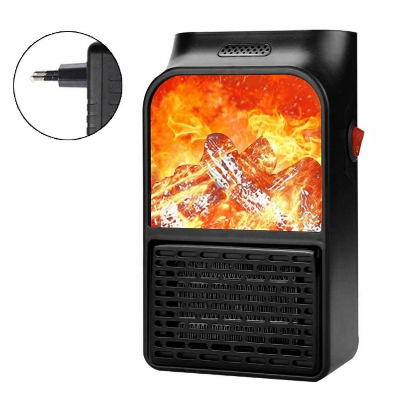 Небольшой портативный керамический обогреватель, электрический вентилятор, термостат, камин с реалистичным пламенем, 900 Вт