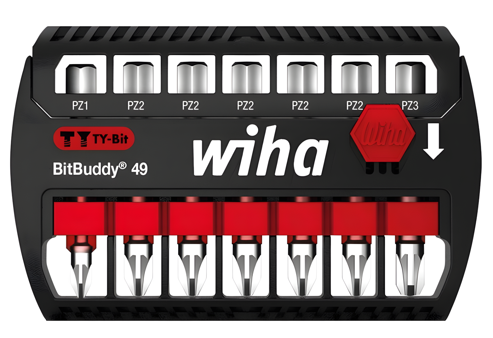 Набор бит WIHA 42099 BitBuddy TY 49 Pozidriv, SB 7946-TY202, 7 шт, черный/красный