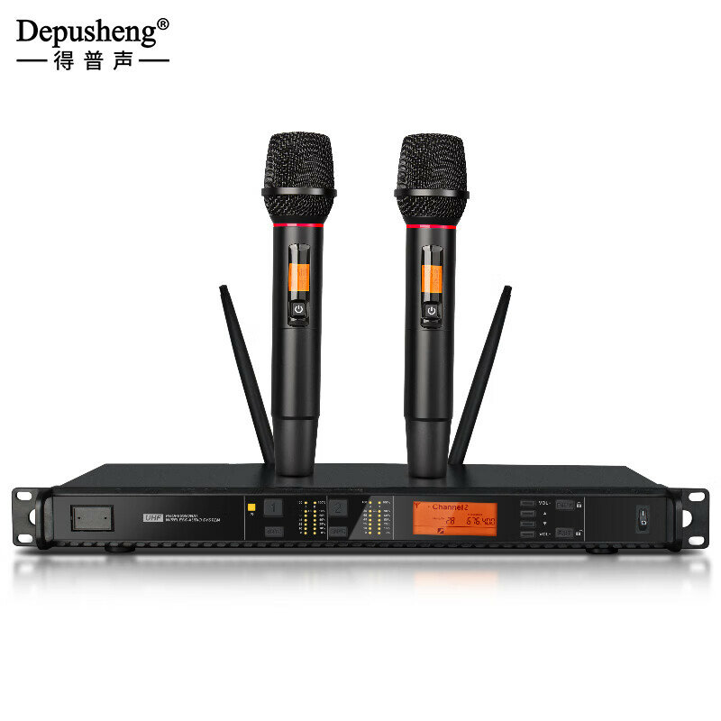 Depusheng Professional Wireless Microphone for Home KTV Singing Family Karaoke Conference Hosting Training Speech Stage Singing Karaoke Sound System One Drag Two Microphones Anti-Howling Frequency Mod