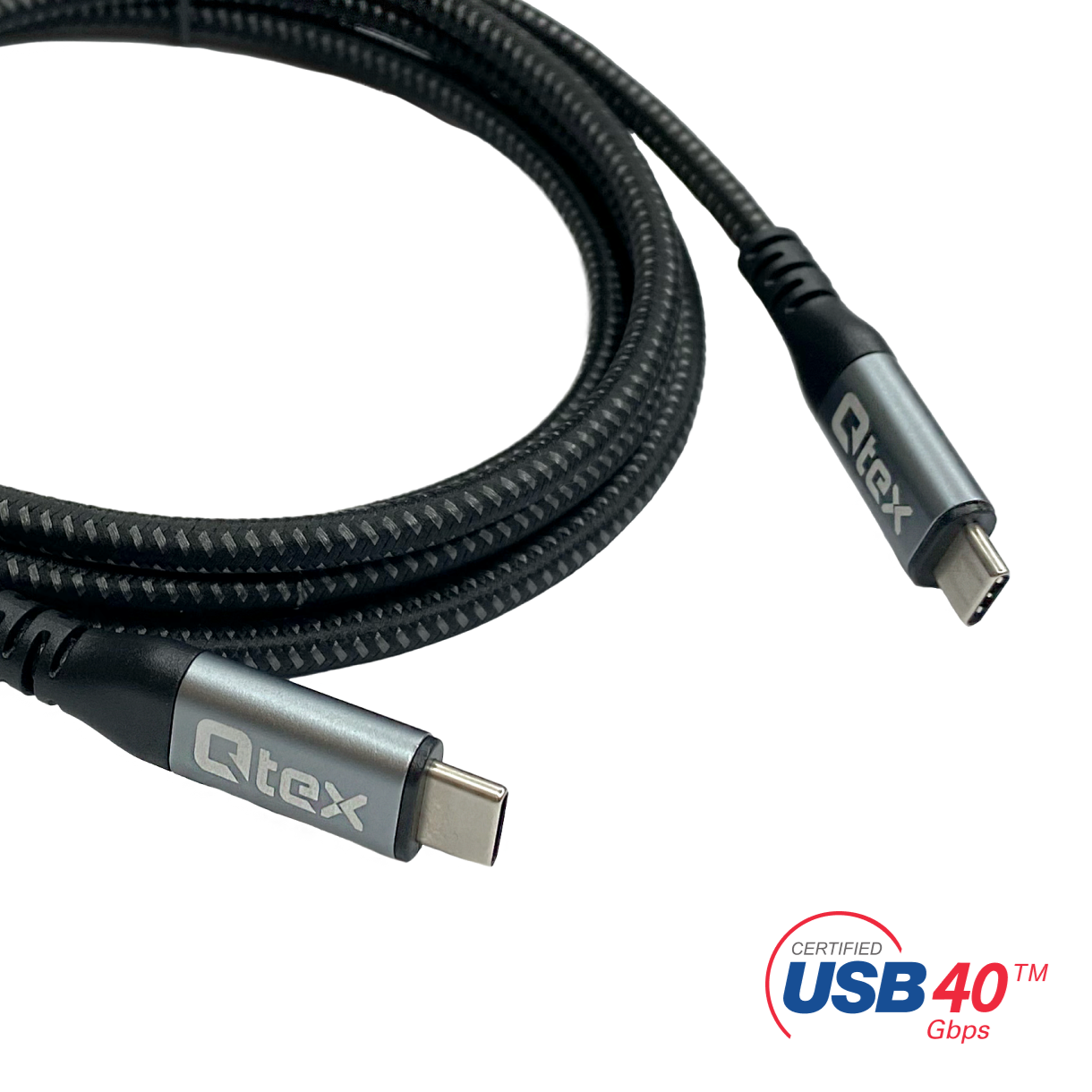 Qtex USB4 Gen3 TPE CC-2- Кабель USB4 Gen3 с разъемами USB-C (вилка-вилка), 40 Гбит/с, оболочка из TPE, длина 2 м