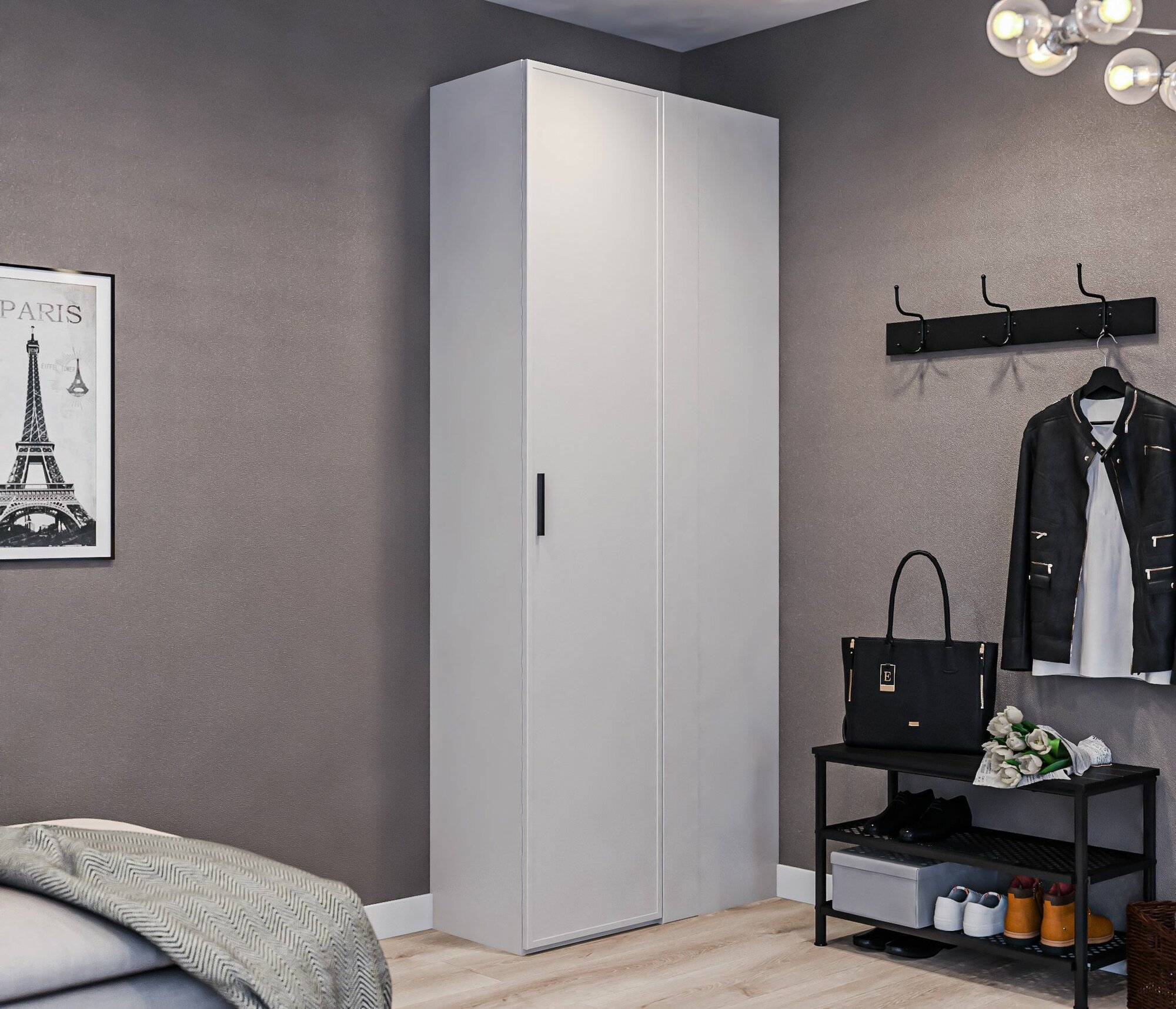 Шкаф приставной столплит Милан СБ-3258 с 5 полками, Серый/Светло-серый 100х230х40 см.