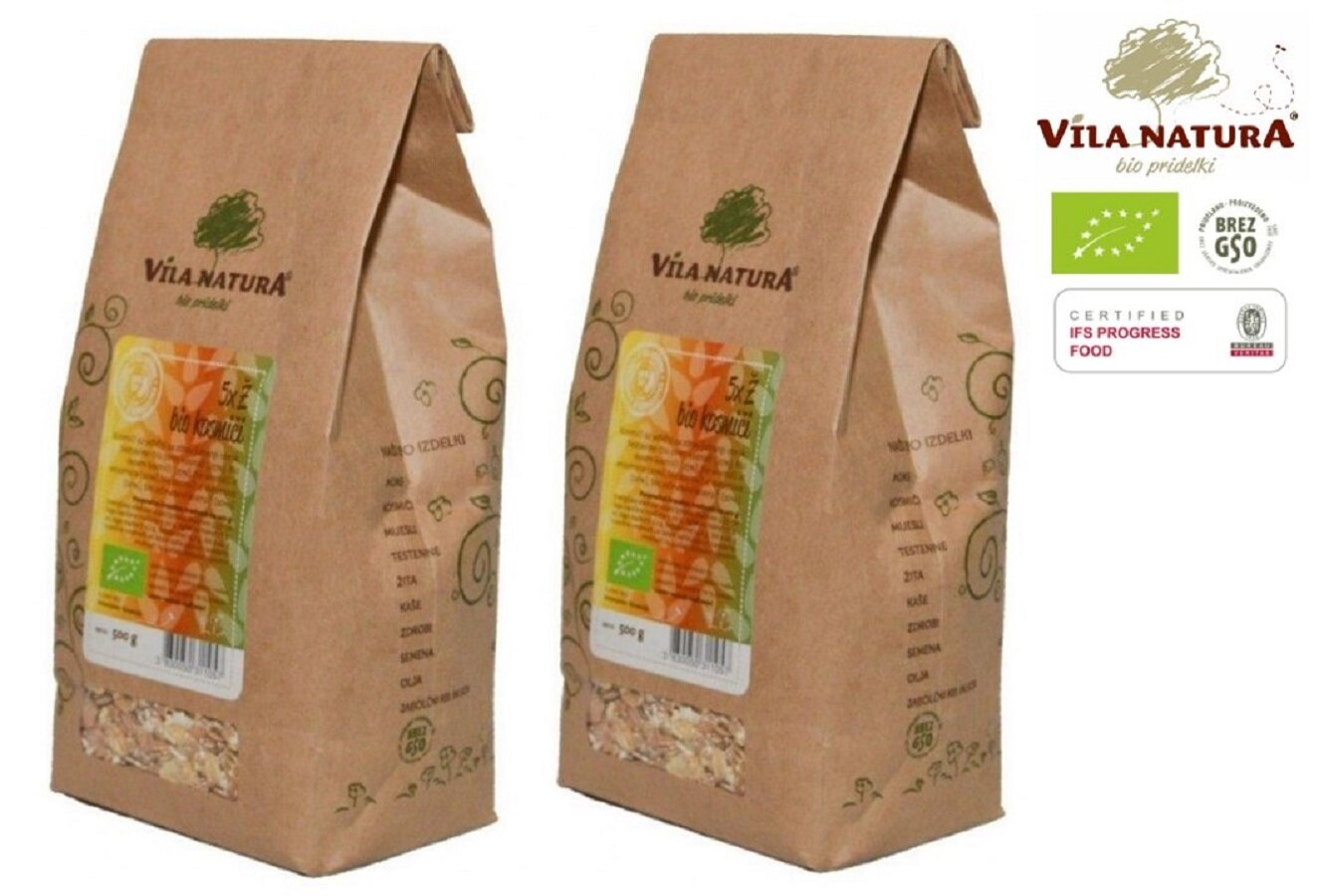 Хлопья 5 злаков мультизерновые цельнозерновые био Vila Natura Словения 2х500 гр.
