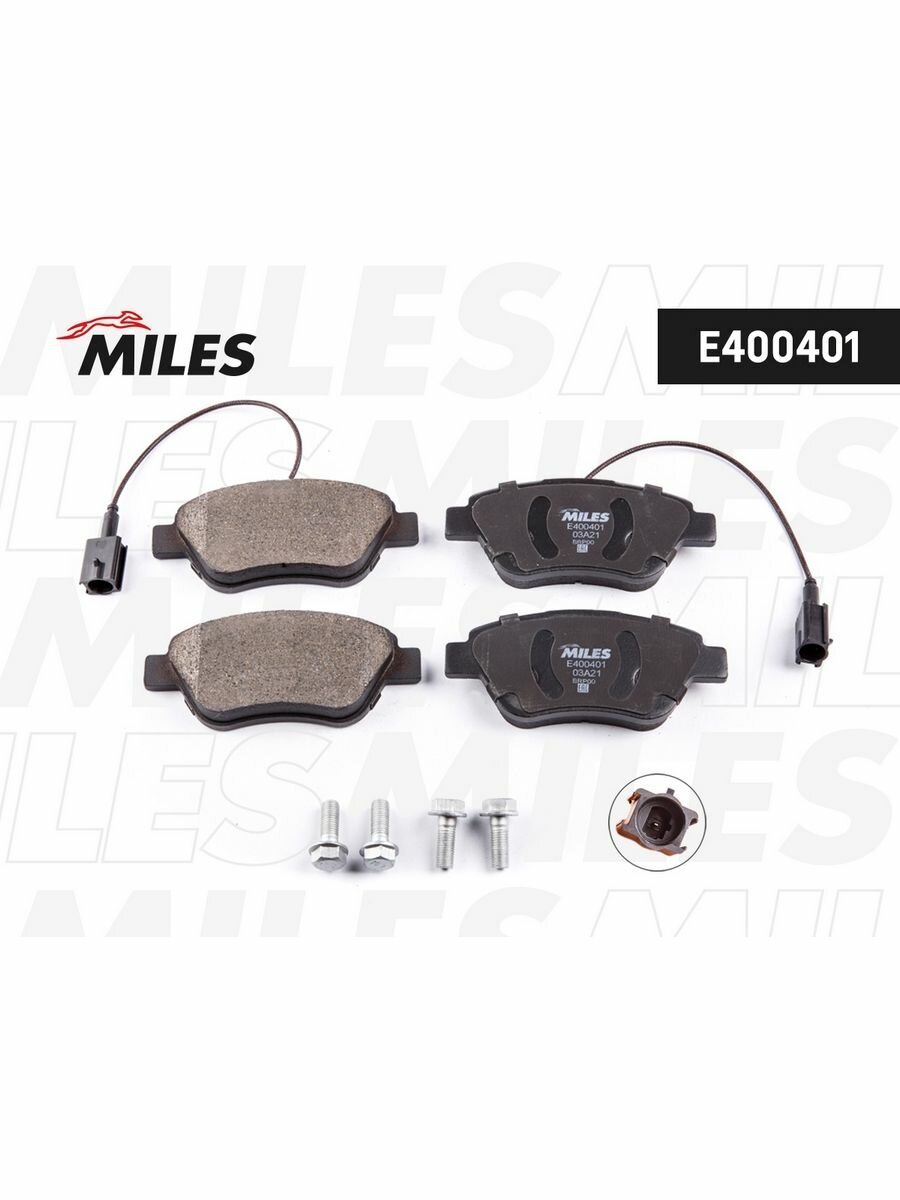 Колодки тормозные дисковые передние (с датчиком износа) MILES E400401 для Fiat Albea, Idea, Stilo