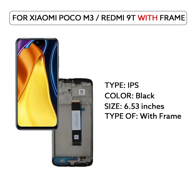 6,53 "ЖК-дисплей для Xiaomi Poco M3 Redmi 9T ЖК-дисплей с цифровым преобразователем сенсорного экрана в сборе с рамкой M2010J19CG, запасные части для ремонта