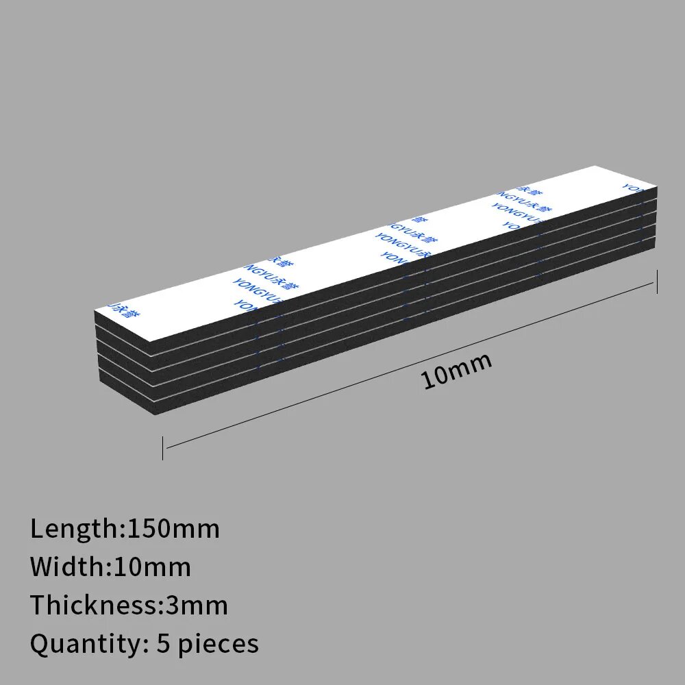 Двухсторонние клейкие подушечки 3 мм, черные Square 10X150mm 5pcs