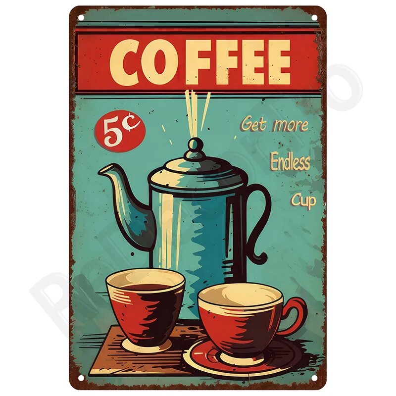 Металлическая вывеска "Coffee" 5c, винтаж, AAXJA 41570