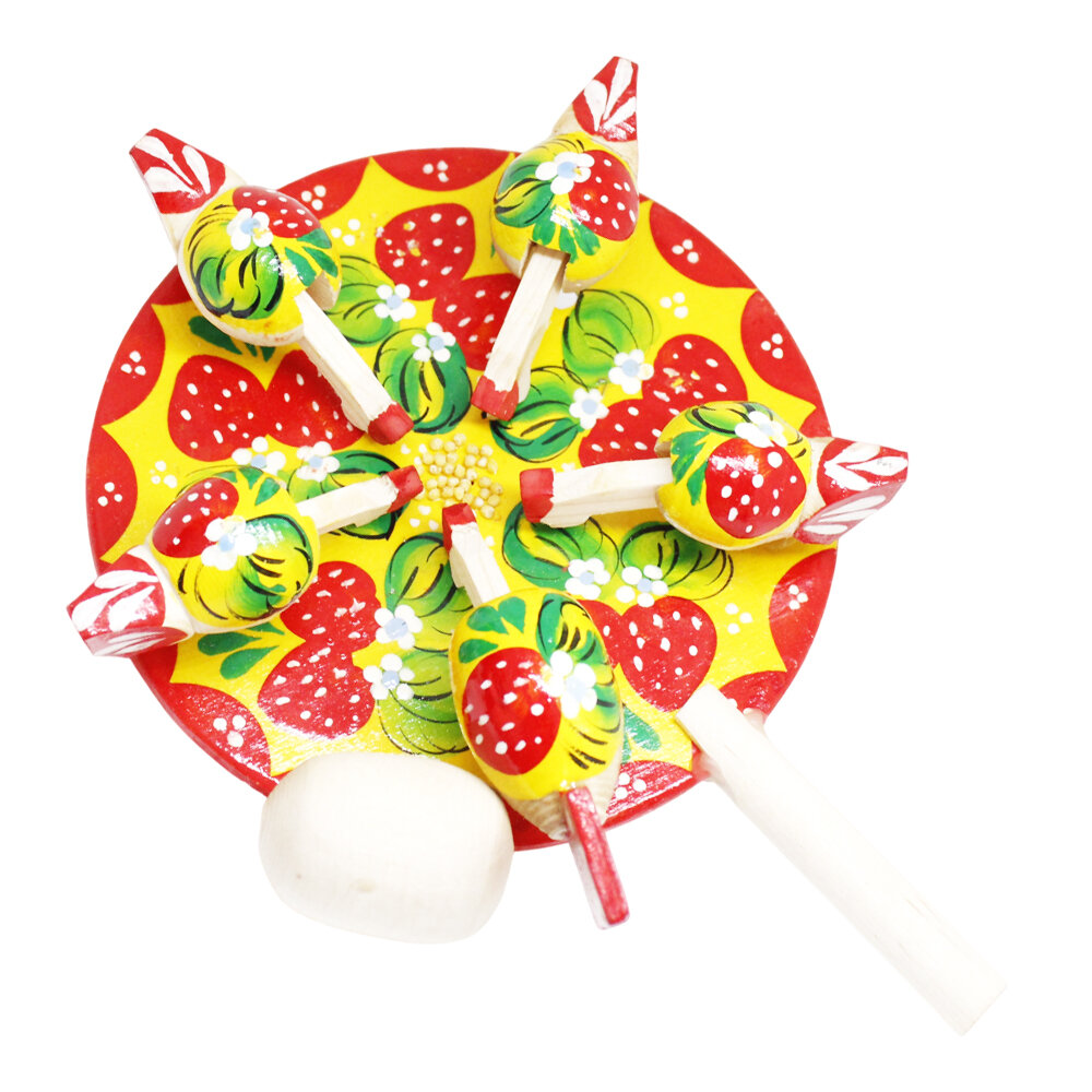 Богородская детская игрушка "Курочки клюющие зерно", (Ягодки)