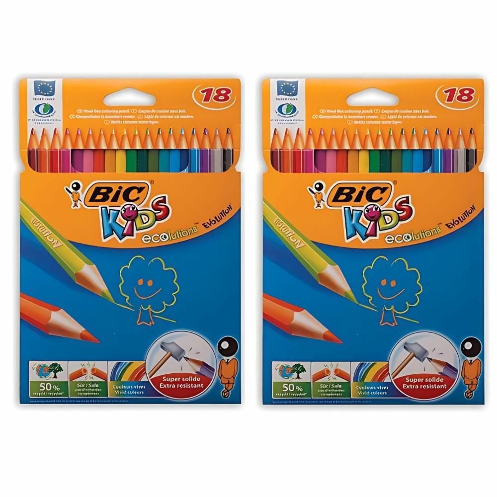 Bic Набор цветных карандашей Evolution, 12 цв, круглые, пластиковые, 2 набора.