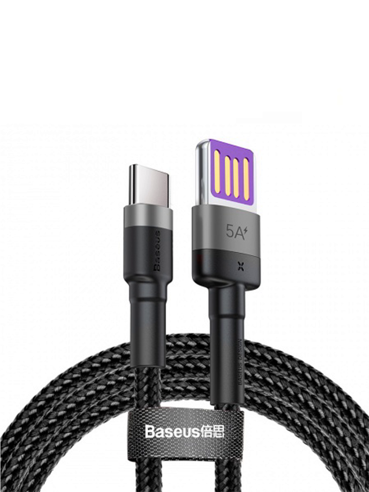 Baseus Кабель Baseus Cafule HW Quick Charging Data cable USB - Type-C 5A 40W CATKLF-PG1 1 метр черный/серый