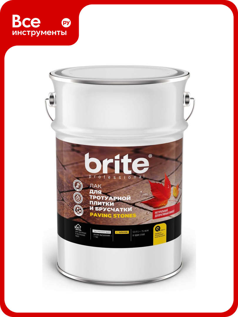 Лак для тротуарной плитки, камня и брусчатки BRITE PROFESSIONAL с эффектом "Мокрого камня", 5 л, минеральной основе