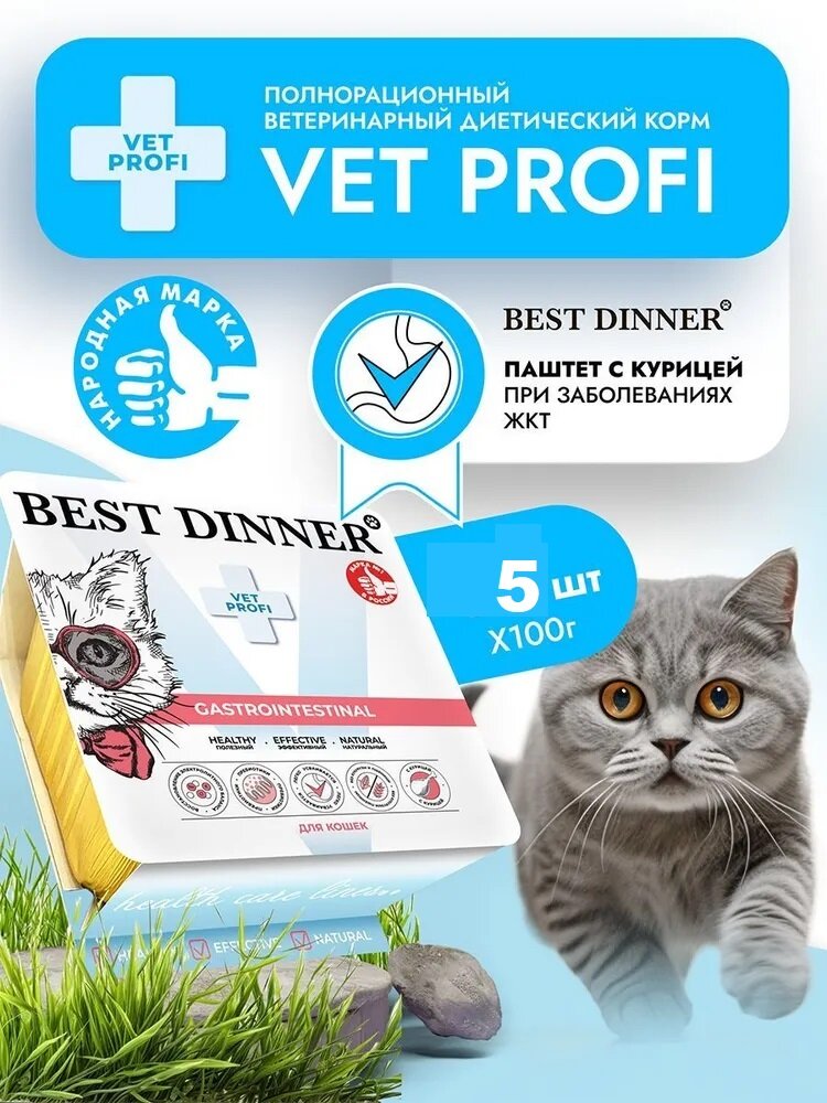 Консервы для кошек Best Dinner Vet Profi Gastrointestinal паштет с курицей 100 г, 5 шт