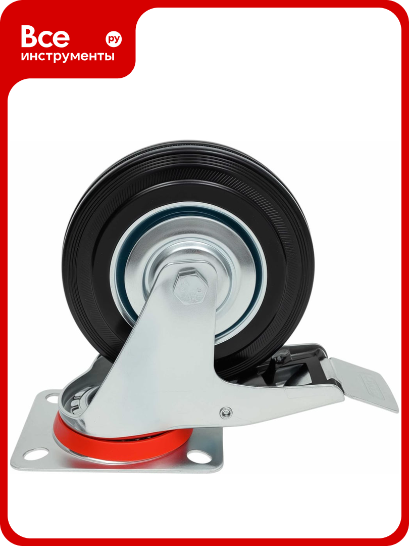 Колесо промышленное поворотное с тормозом с подшипником 160мм резина/сталь Gigant G-04-09-42