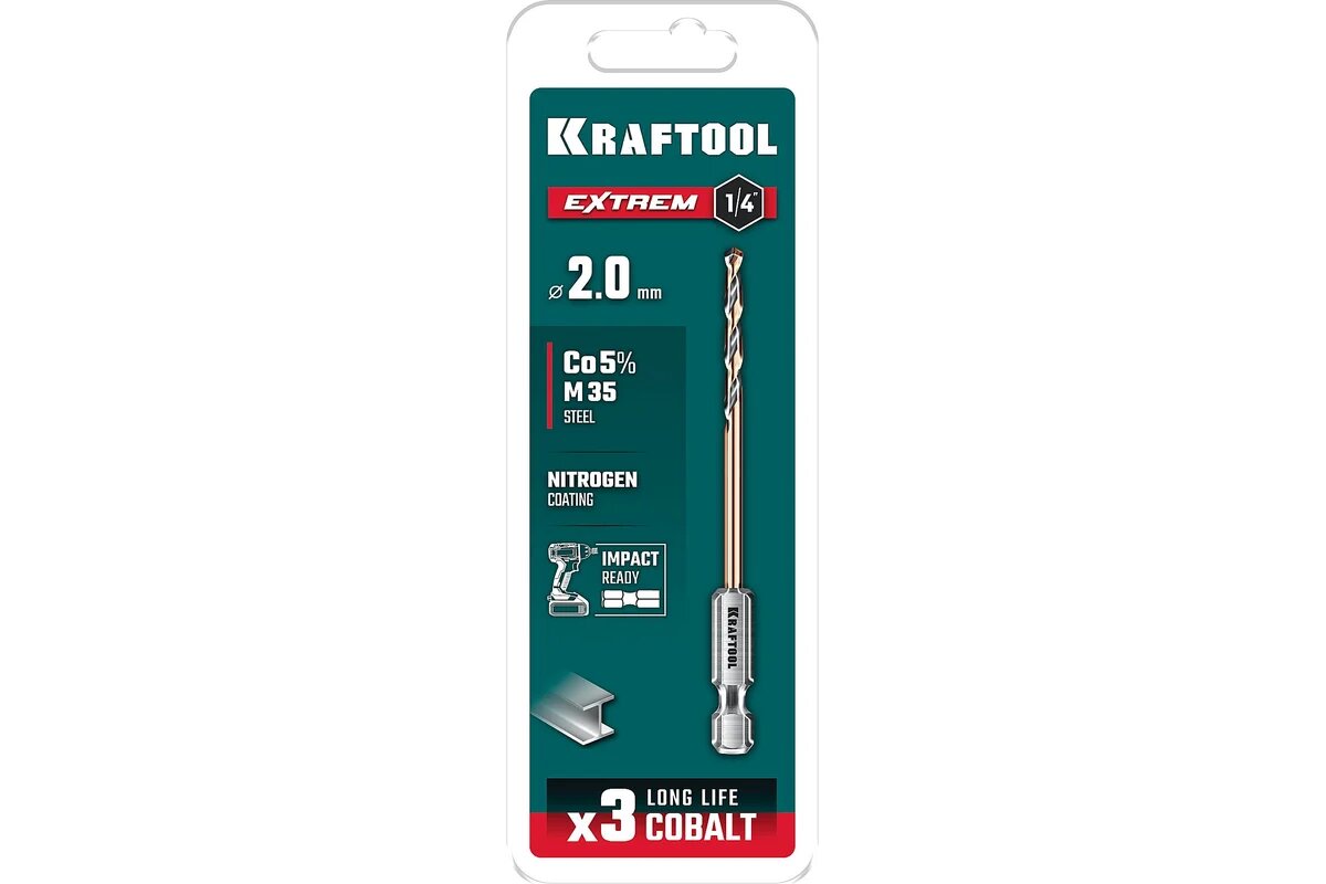 KRAFTOOL Impact Ready НЕХ-1/4 d 2,0x60 мм сверло по металлу для винтовёртов 29652-2