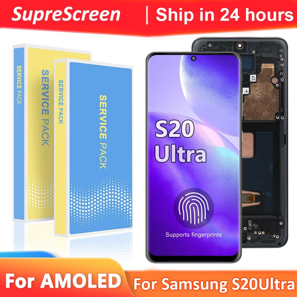 AMOLED S20Ultra Экран для Samsung Galaxy S20 Ultra G988B G988U G988 ЖК-дисплей Сенсорный экран Дигитайзеры S20U Экран дисплея