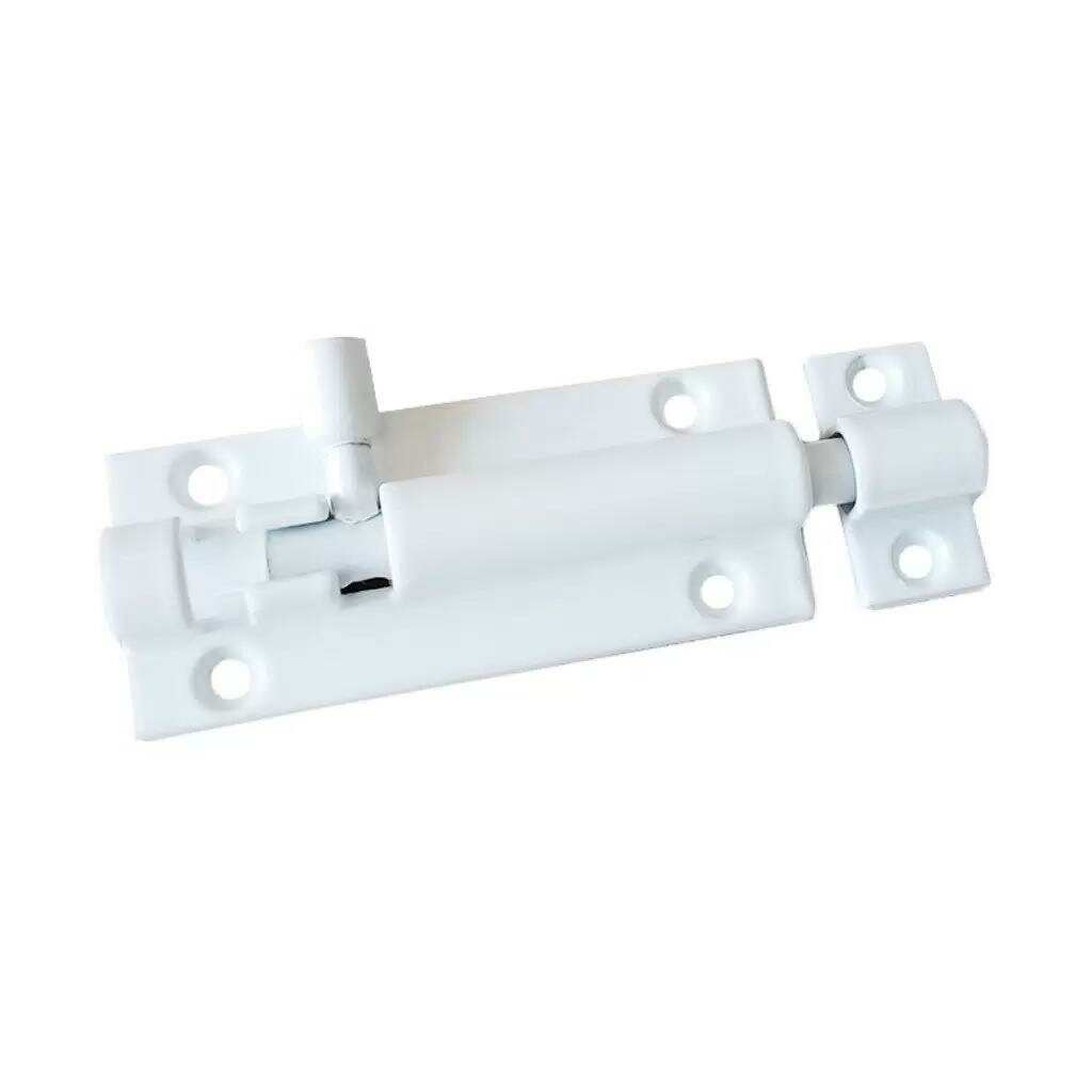 Шпингалет дверной TRODOS накладной, прямоугольный, ригель круглый, 90 мм, белый матовая