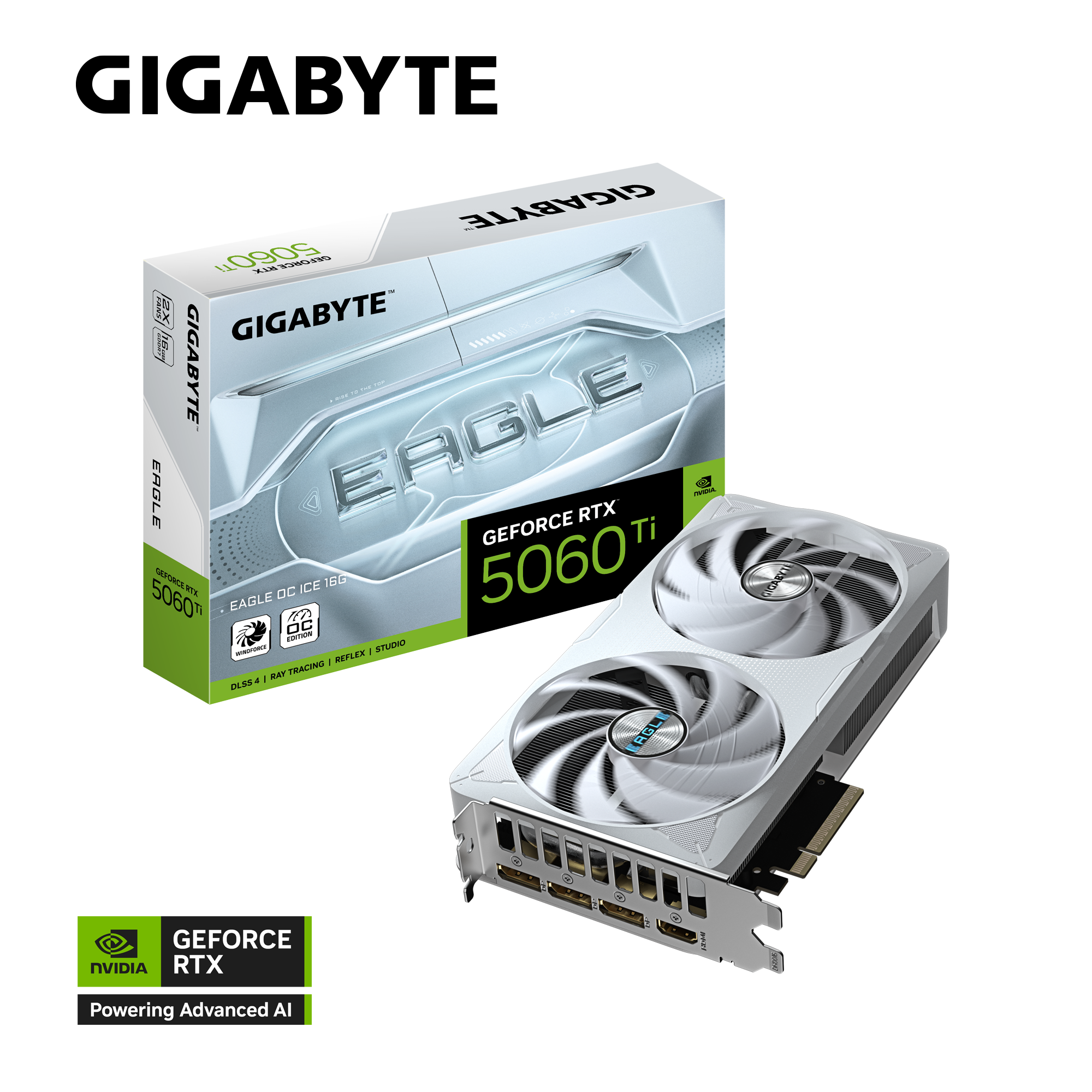 Видеокарта GIGABYTE GeForce RTX 5060 Ti EAGLE OC ICE 16GB (GV-N506TEAGLEOC ICE-16GD)
