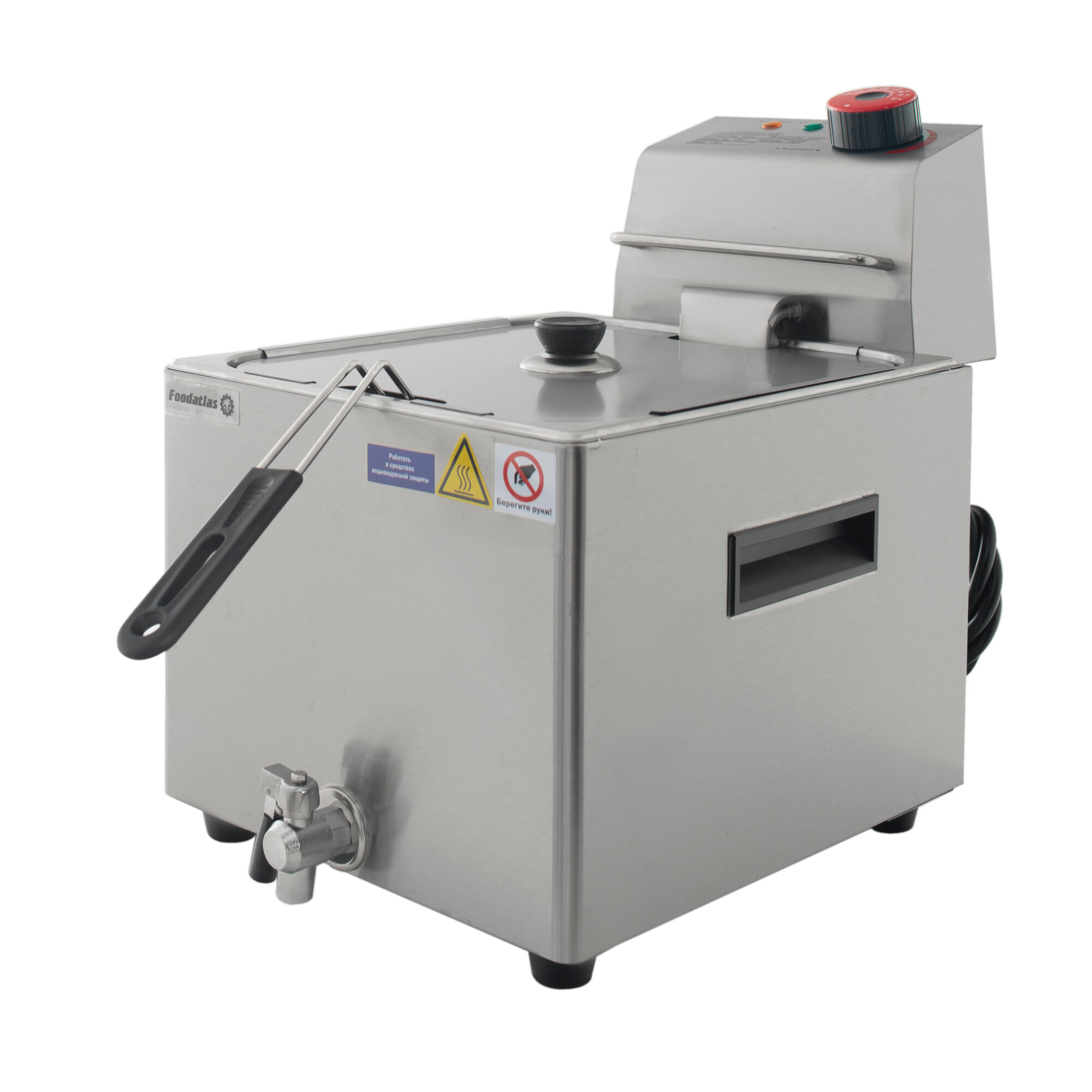 Фритюрница Foodatlas HEF-12L, нержавеющая сталь, 12л, ручное опрокидывание