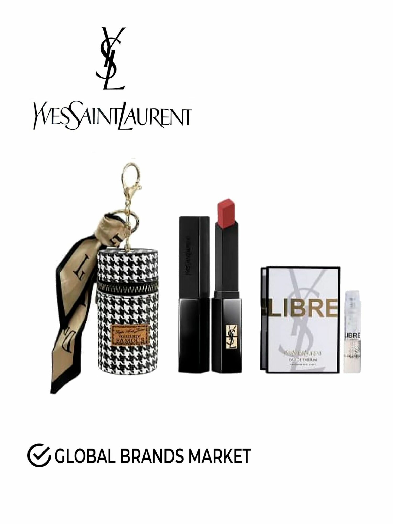 Подарочный набор: Помада Yves Saint Laurent 301 The Slim Velvet Radical, футляр-брелок, духи YSL Libre 1.2 мл