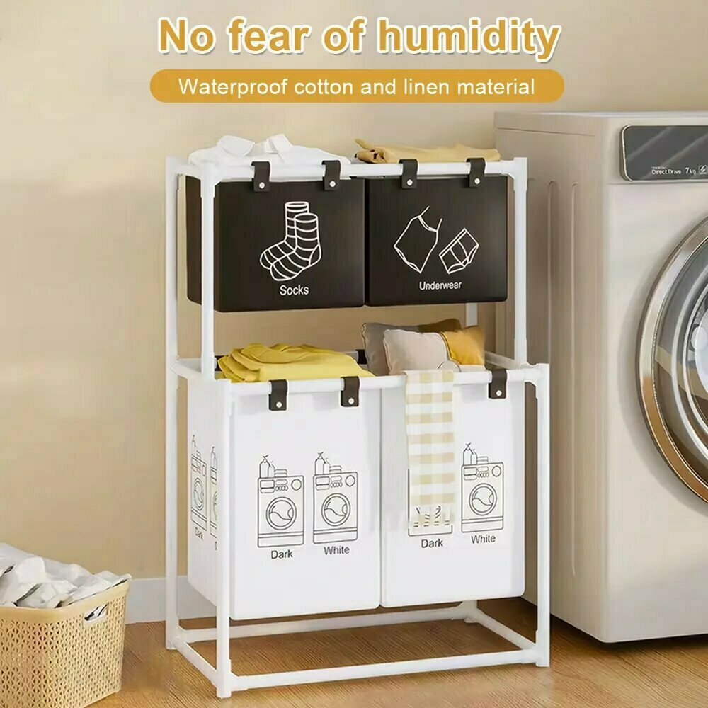 Корзина для белья Элегантная Русская Классика, разделенная на секции, квадратная, черно-белая