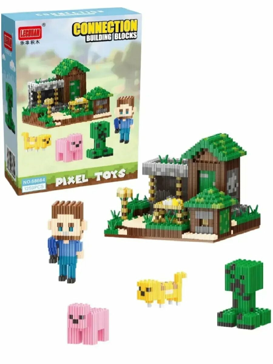 Конструктор Майнкрафт мини, Стив против крипера, 68664