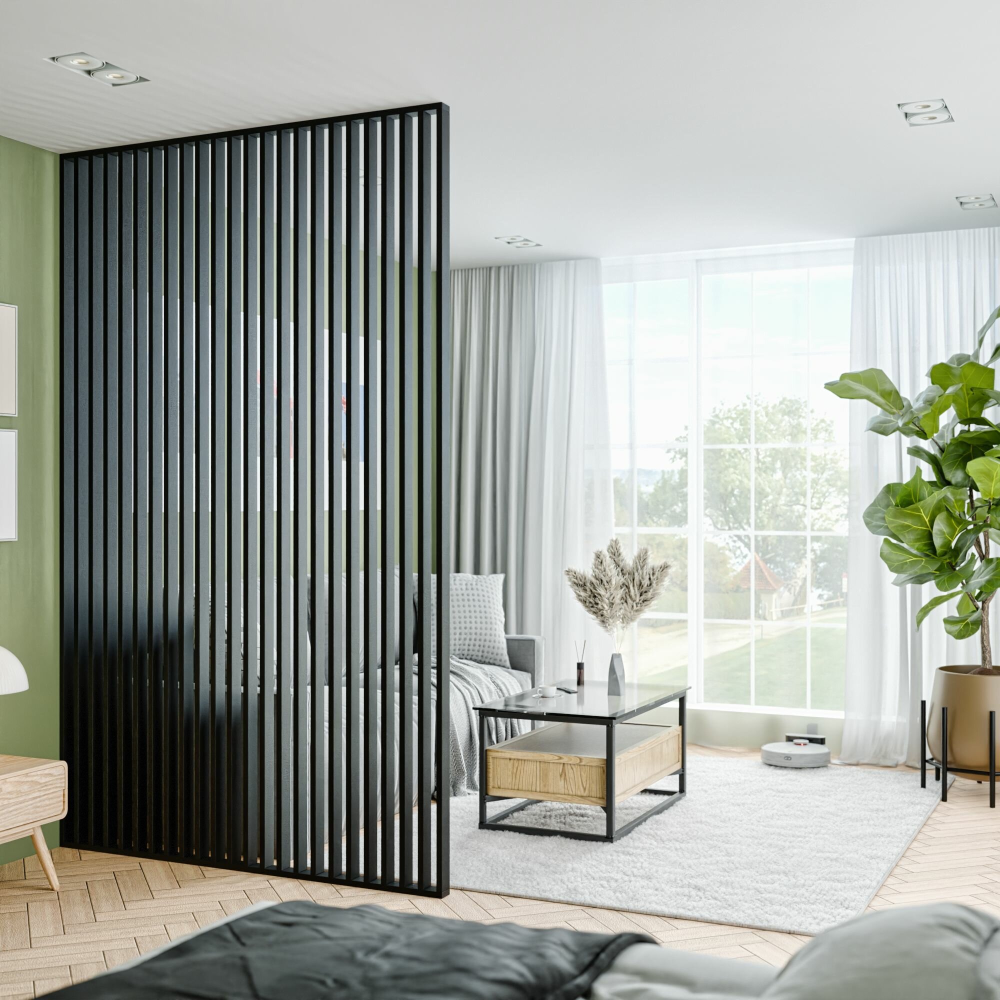 Реечная перегородка для зонирования 1678 мм, рейки 22х60 мм, черные