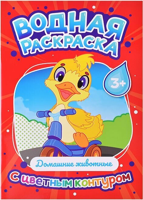 Водная раскраска "Домашние животные" с цветным контуром, развивающая детская разукрашка для рисования водой, альбом для творчества с картинками для раскрашивания