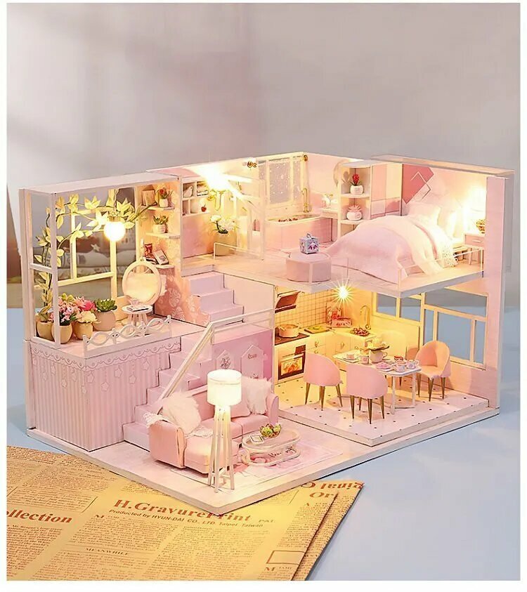 Румбокс Розовый лофт подарочный интерьерный конструктор (Roombox M35)