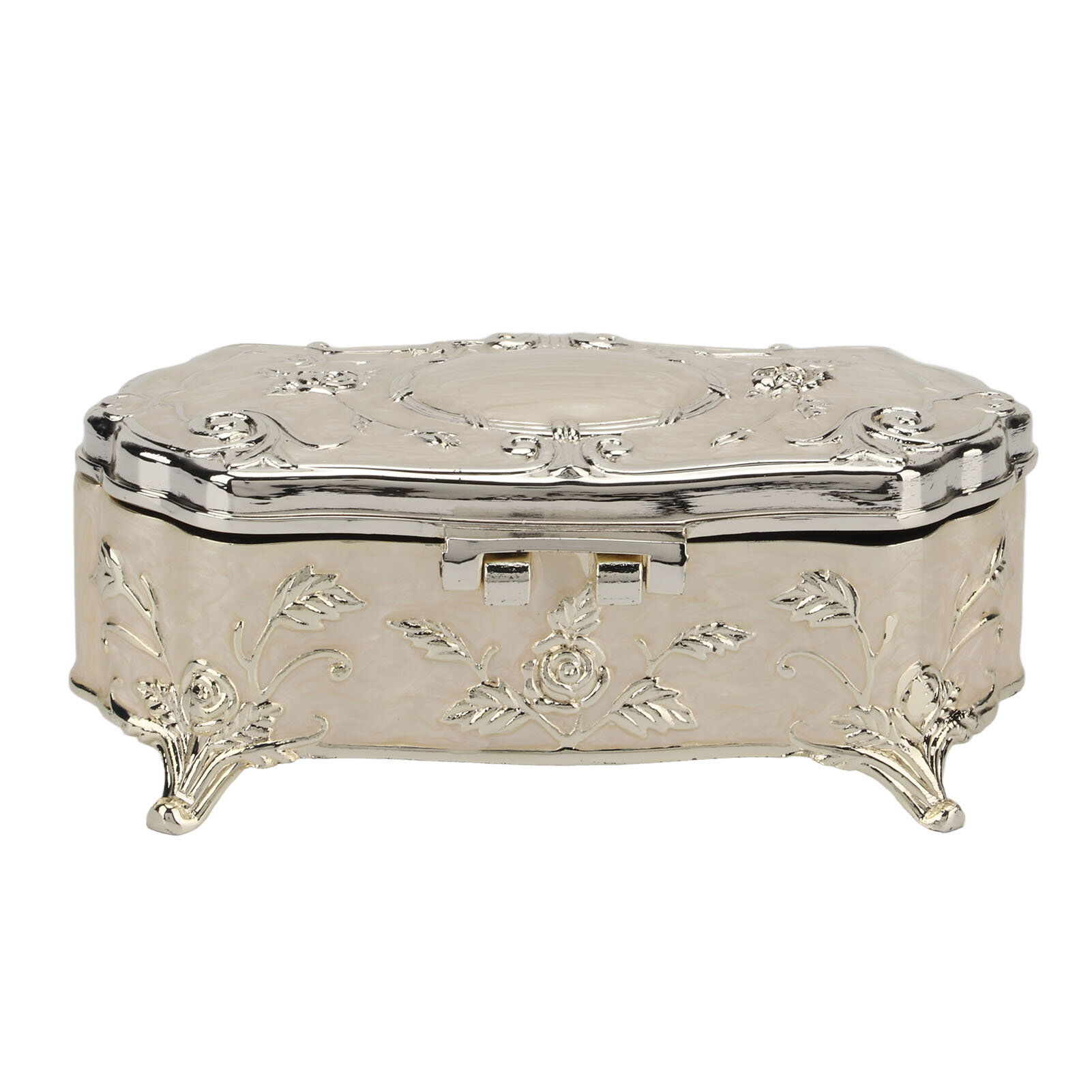 Винтажная коробка ювелирных изделий маленькая белая винтажная эмалевая эмалевая организация сплавного сплава