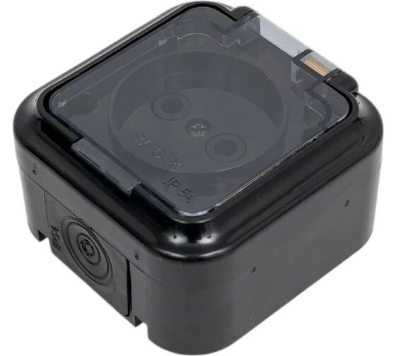 Розетка Bylectrica "пралеска", серия аква, 1 место, черная, РА16-296