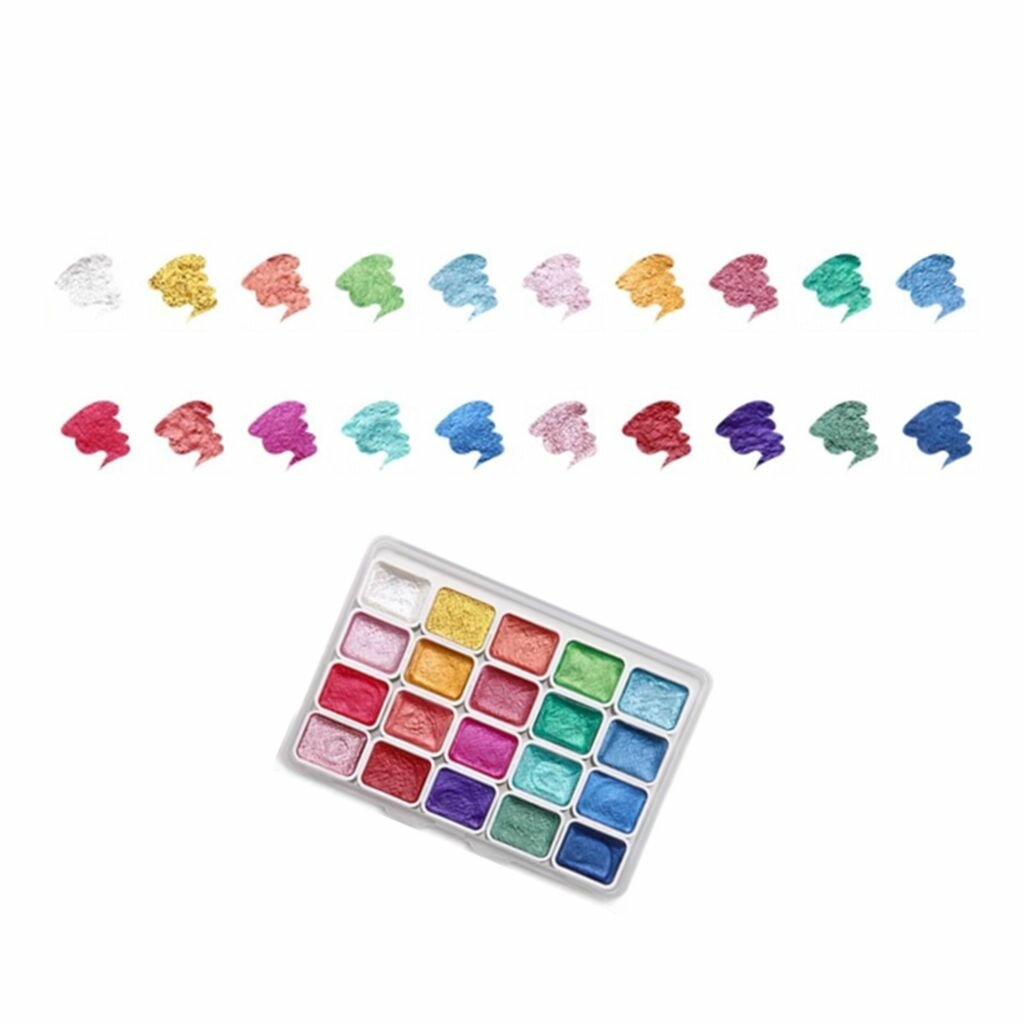 1 коробка 20-цветной перламутровой акварельной краски solid-Roselle
