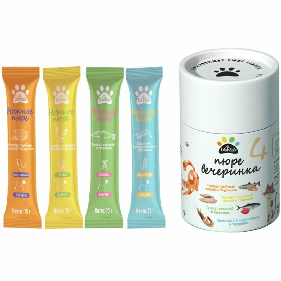 Лакомство для кошек Biohaus Пюре вечеринка Микс, 4 вкуса*10, 600 г