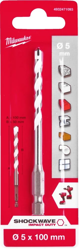 Сверло Milwaukee HEX по мультиматериалам 5x100 4932471093