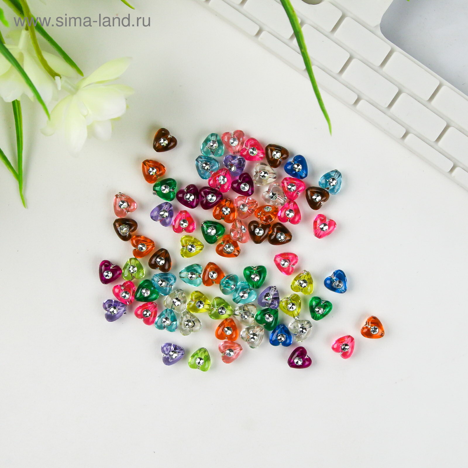 Набор бусин для рукоделия и плетения "Арт Узор. Сердечки со стразиками", 20 г, пластик, 0.7x0.7 см