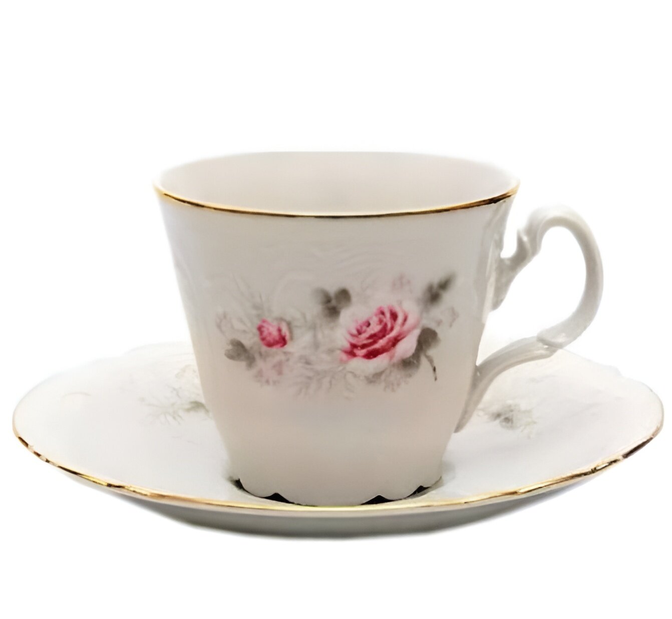 Набор чайных пар 230 мл 6 шт высокие Thun "Бернадотт /Серая роза /золото"