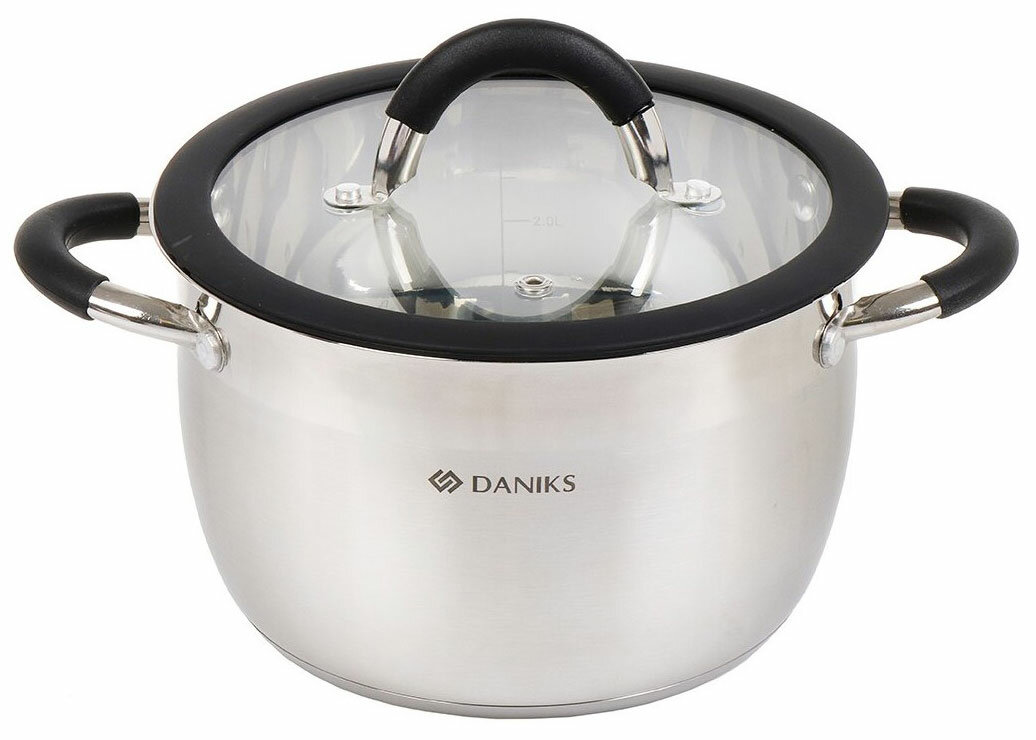 Кастрюля Daniks Орландо GS-01435-20CA нерж крышка стекло 3.9 л индукц