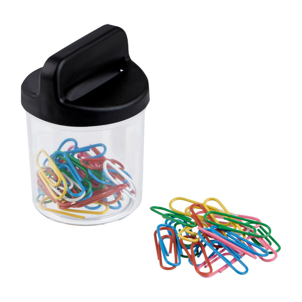 Скрепочница магнитная СТАММ, 50 цветных скрепок, прозрачный корпус, картонная коробка, 382874